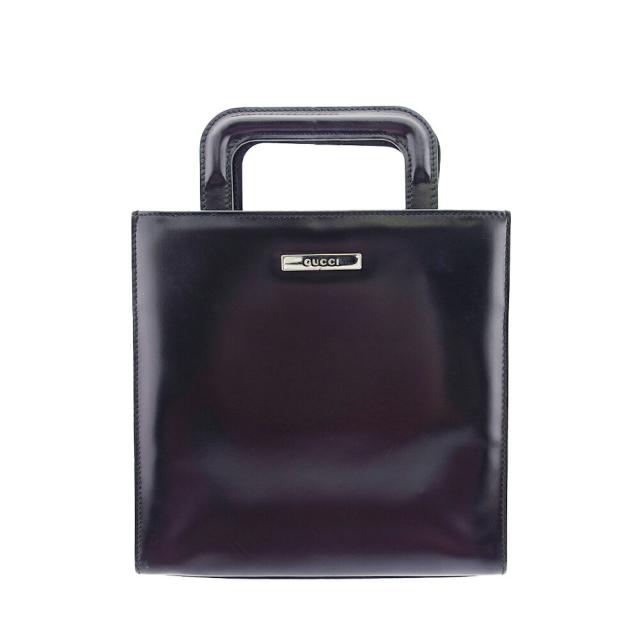 【BIGお買い物ラリー★30%OFFセール中】グッチ GUCCI ハンドバッグロゴプレート ブラック レディース 中古