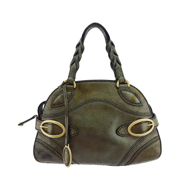 【X'masセール★30%OFF】トッズ TOD’S ハンドバッグベルトデザイン ロゴプレートタグ付き ゴールド ブラウン レディース 中古