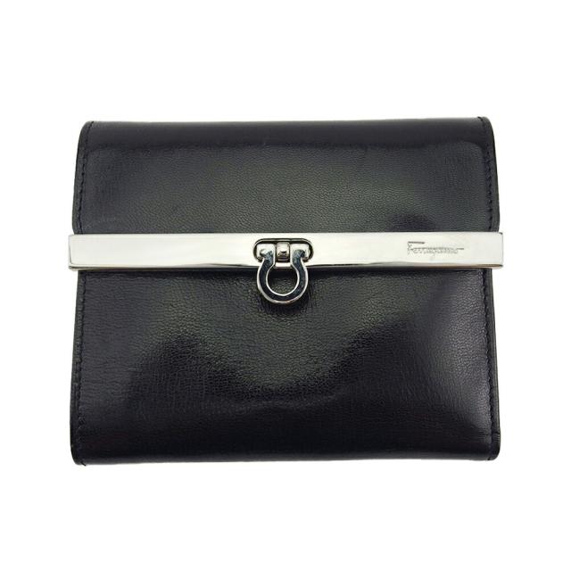 【X'masセール★30%OFF】サルヴァトーレフェラガモ Salvatore Ferragamo 三つ折り財布ガンチーニ ブラック レディース 中古