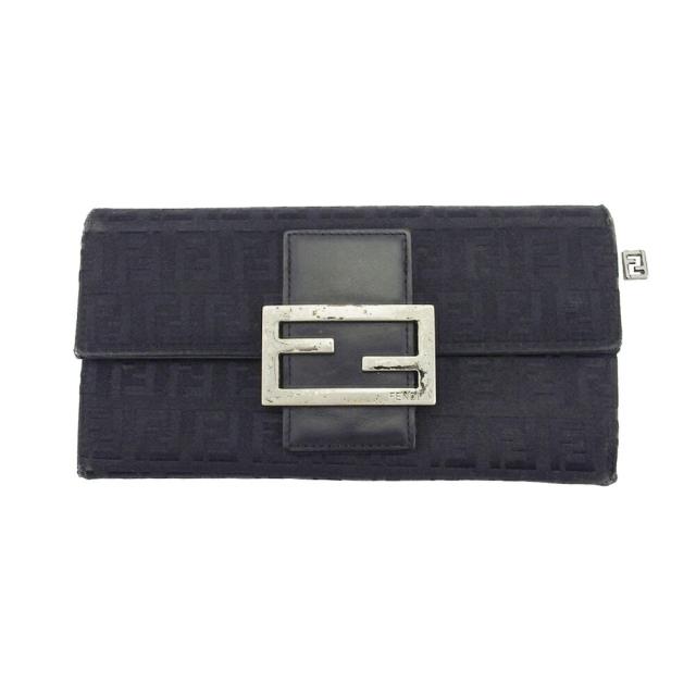 【BIGお買い物ラリー★30%OFFセール中】フェンディ FENDI 長財布ズッキーノ FFプレート ブラック レディース 中古
