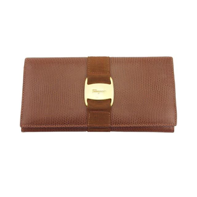 【X'masセール★30%OFF】サルヴァトーレフェラガモ Salvatore Ferragamo 長財布ヴァラ リザード調 ブラウン レディース 中古