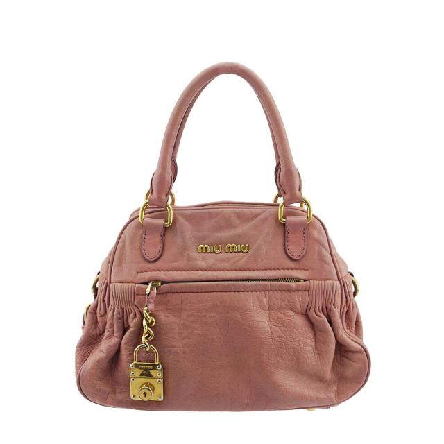 【X'masセール★30%OFF】ミュウミュウ MIUMIU ショルダーバッグギャザー カデナモチーフチャーム付き ピンク レディース 中古