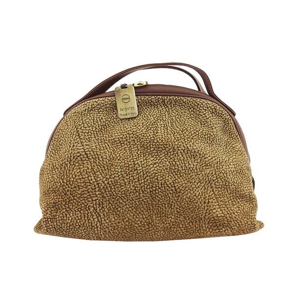 【BIGお買い物ラリー★30%OFFセール中】ボルボネーゼ BORBONESE ハンドバッグうずら柄 ベージュ×ブラウン レディース 中古