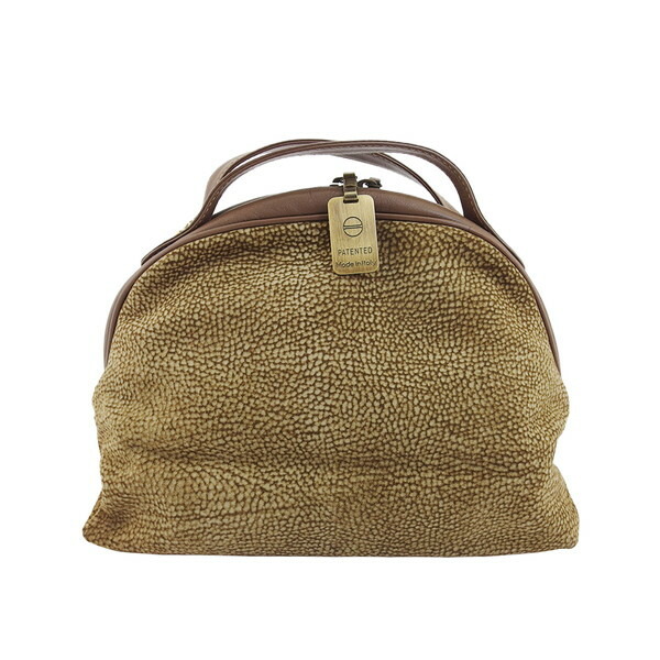 【X'masセール★30%OFF】ボルボネーゼ BORBONESE ハンドバッグうずら柄 ベージュ×ブラウン レディース 中古