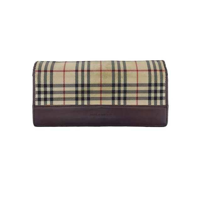 【X'masセール★30%OFF】バーバリー BURBERRY 長財布チェック ベージュ系 ブラウン シルバー レディース 中古