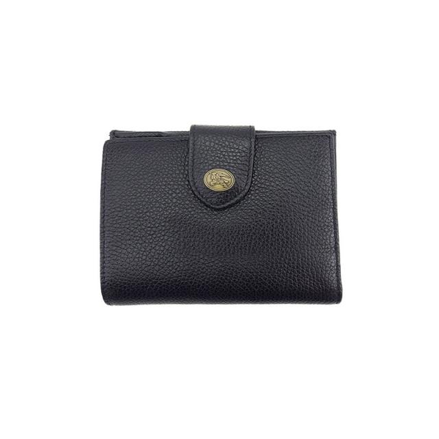 【BIGお買い物ラリー★30%OFFセール中】バーバリー BURBERRY 二つ折り財布ホースマーク ブラック ゴールド レディース 中古