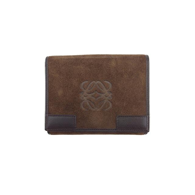 【BIGお買い物ラリー★30%OFFセール中】ロエベ LOEWE 二つ折り財布 ダークブラウン レディース 中古