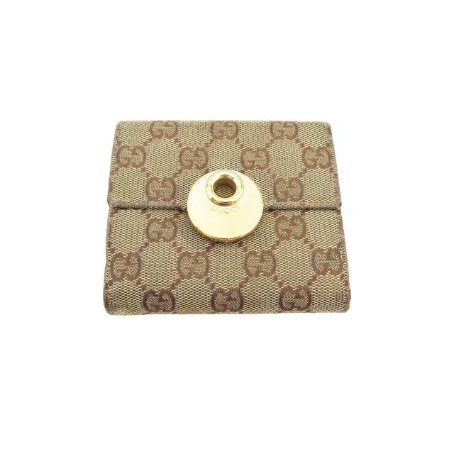 【BIGお買い物ラリー★30%OFFセール中】グッチ GUCCI 二つ折り財布GG柄 エクリプス ベージュ レディース 中古