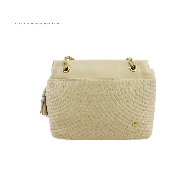 【X'masセール★30%OFF】バリー BALLY ショルダーバッグキルティング タッセルチャーム付き ベージュ ゴールド レディース 中古