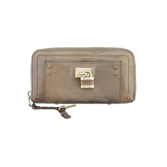 【X'masセール★30%OFF】クロエ Chloe 長財布パディントン カデナ＆キー ブラウン グレー 灰色 ゴールド レディース 中古