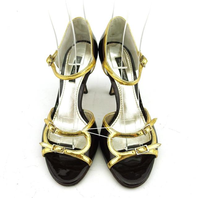 【BIGお買い物ラリー★30%OFFセール中】ドルチェアンドガッバーナ DOLCE&GABBANA サンダル ダークブラウン×ゴールド レディース 中古