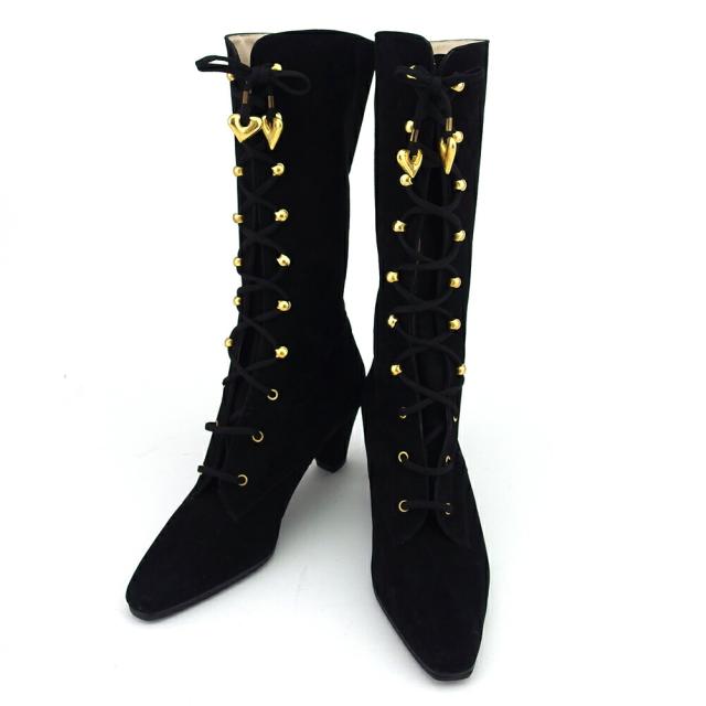 【BIGお買い物ラリー★30%OFFセール中】エスカーダ ESCADA ブーツ ブラック×ゴールド レディース 中古