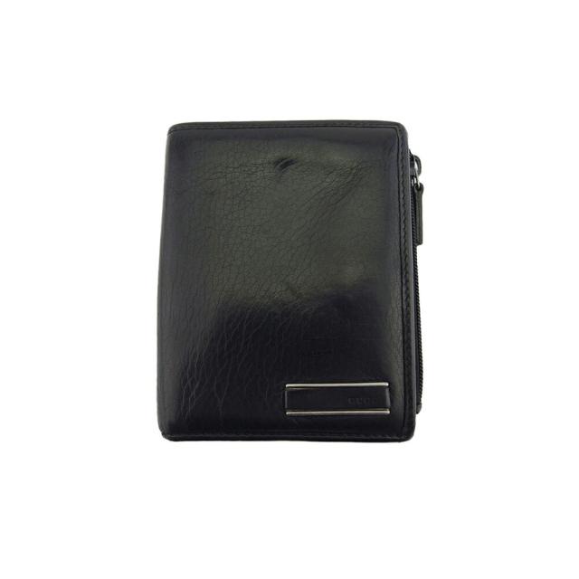 【BIGお買い物ラリー★30%OFFセール中】グッチ GUCCI 二つ折り財布ロゴプレート ブラック シルバー レディース 中古
