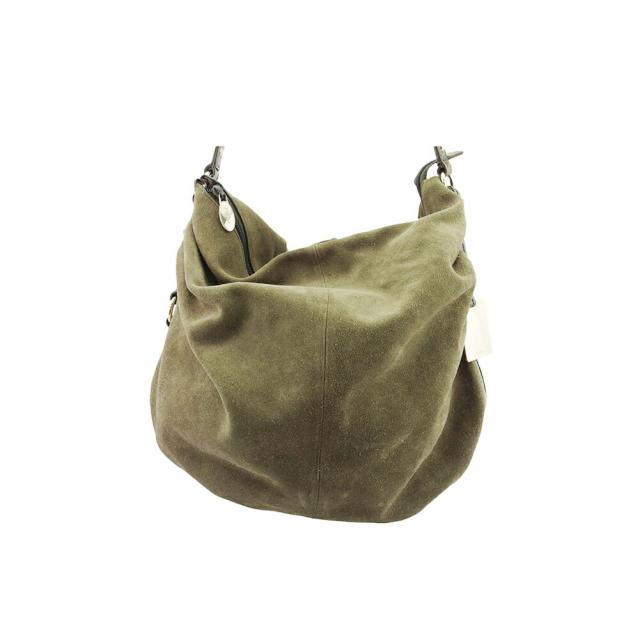 【BIGお買い物ラリー★30%OFFセール中】フルラ Furla ショルダーバッグサイドシャーリング ロゴプレートタグ付き カーキ ゴールド レディース 中古