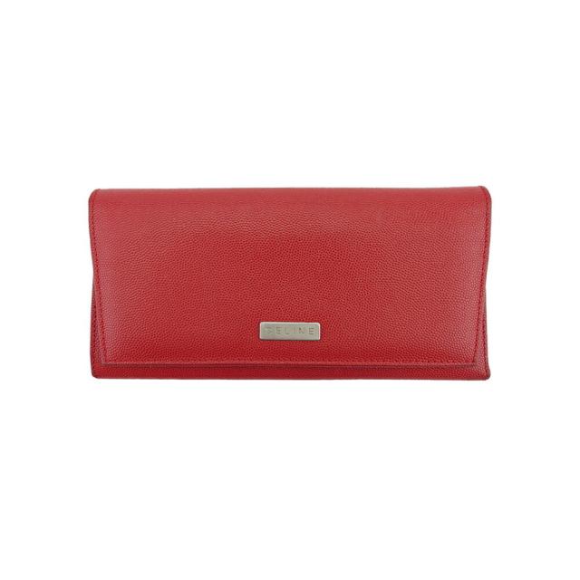 【X'masセール★30%OFF】セリーヌ CELINE 長財布ロゴプレート レッド シルバー レディース 中古