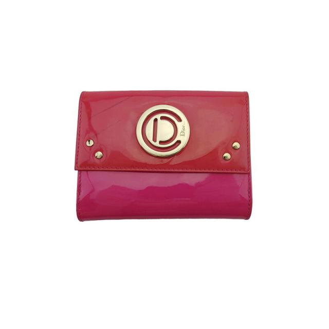 【BIGお買い物ラリー★30%OFFセール中】ディオール Dior 二つ折り財布Dマークプレート ピンク ゴールド レディース 中古