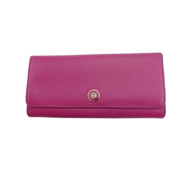 【BIGお買い物ラリー★30%OFFセール中】ロエベ LOEWE 長財布アナグラムボタン ピンク ゴールド レディース 中古