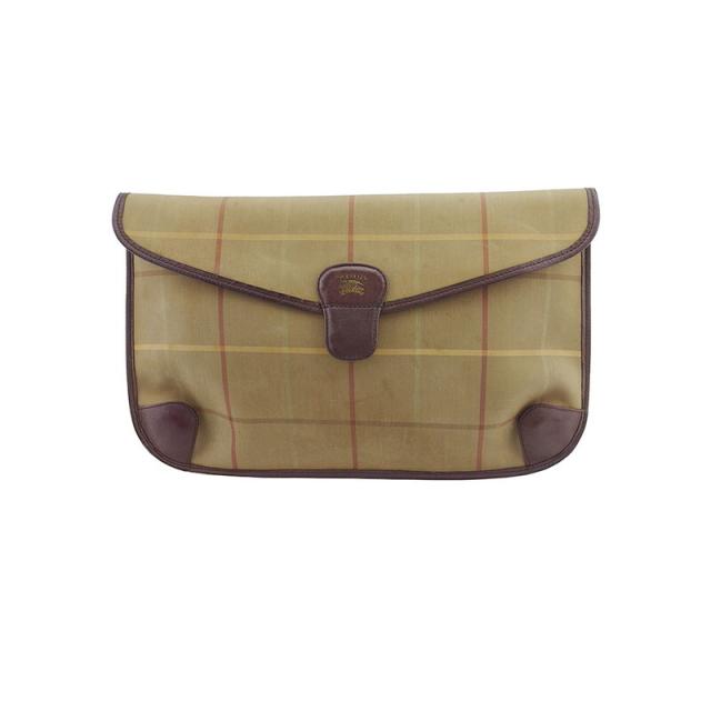 【BIGお買い物ラリー★30%OFFセール中】バーバリー BURBERRY クラッチバッグチェック カーキ ブラウン レッド系 レディース 中古
