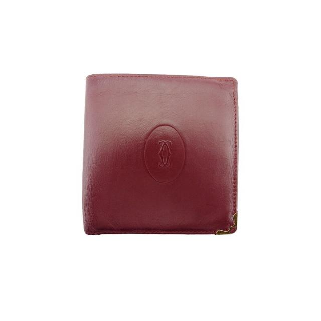 【BIGお買い物ラリー★30%OFFセール中】カルティエ CARTIER 二つ折り財布マストライン ボルドー ゴールド レディース 中古
