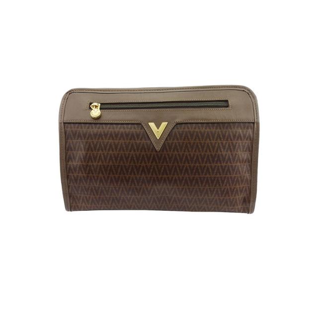 【BIGお買い物ラリー★30%OFFセール中】マリオ・ヴァレンティノ MARIO VALENTINO クラッチバッグVマーク ヴィンテージ ブラウン ゴールド レディース 中古