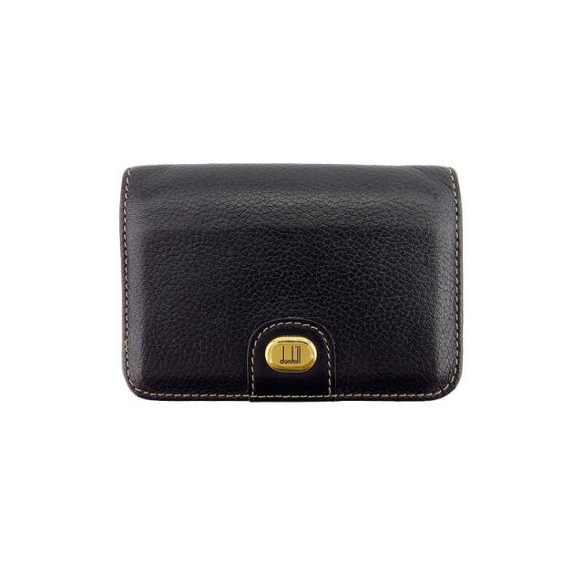 【BIGお買い物ラリー★30%OFFセール中】ダンヒル Dunhill カードケースロゴプレート ブラック ゴールド レディース 中古