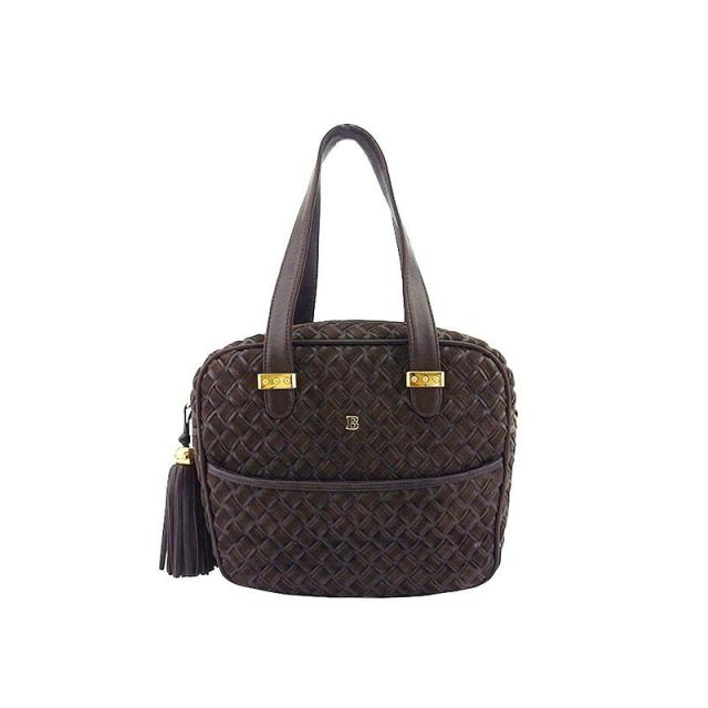 【BIGお買い物ラリー★30%OFFセール中】バリー BALLY ハンドバッグ編み込み タッセル付き ブラウン ゴールド レディース 中古