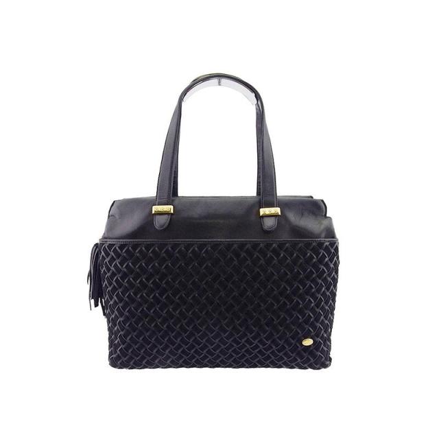 【BIGお買い物ラリー★30%OFFセール中】バリー BALLY ハンドバッグ編み込み タッセル付き ブラック ゴールド レディース 中古