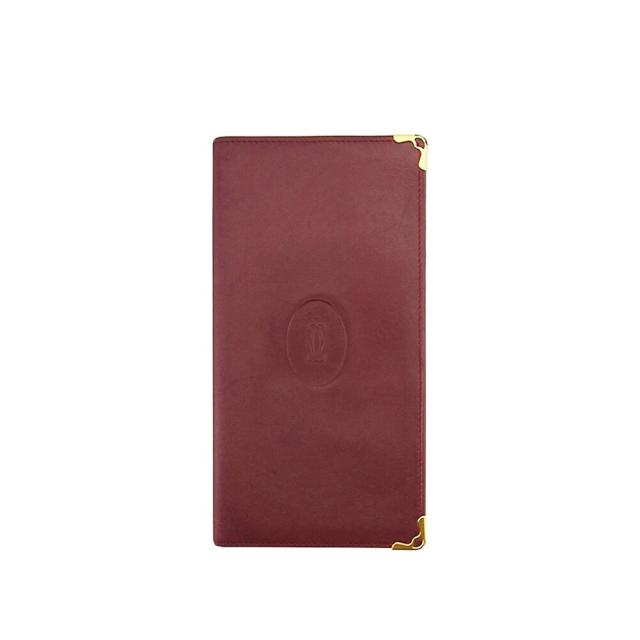 【BIGお買い物ラリー★30%OFFセール中】カルティエ CARTIER 札入れマストライン 角プレート ボルドー ゴールド レディース 中古