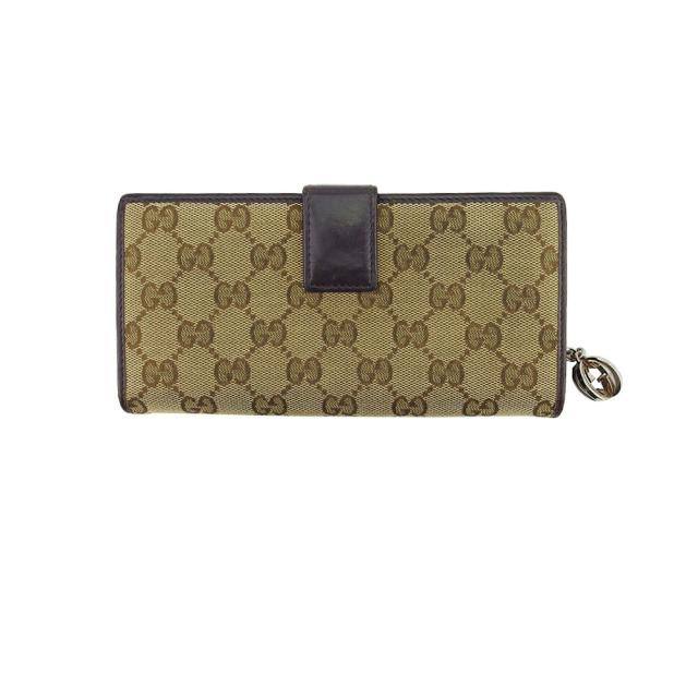 【BIGお買い物ラリー★30%OFFセール中】グッチ GUCCI 長財布GGキャンバス インターロッキングGチャーム ベージュ ブラウン シルバー レディース 中古