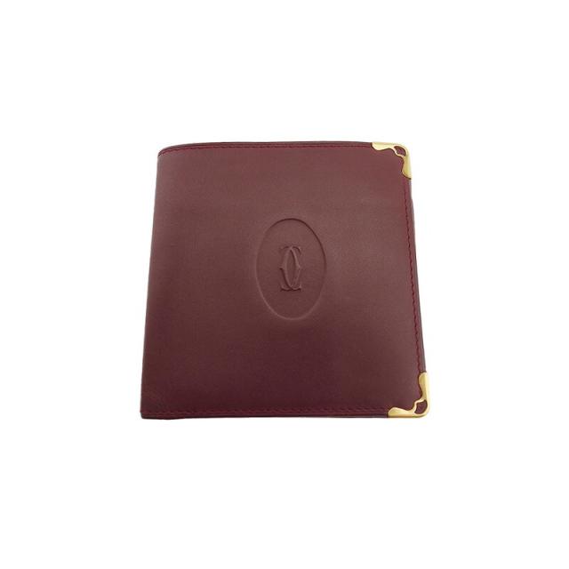 【BIGお買い物ラリー★30%OFFセール中】カルティエ CARTIER 二つ折り財布マストライン ボルドー ゴールド レディース 中古