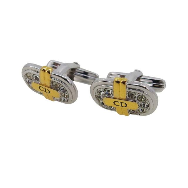 【X'masセール★30%OFF】ディオール Dior カフスCDマーク ラインストーン スウィヴル式 シルバー ゴールド レディース 中古