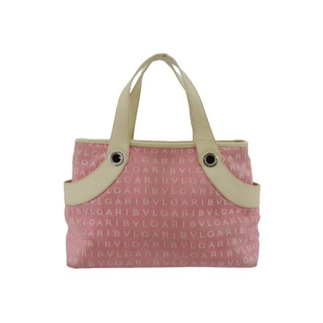 【BIGお買い物ラリー★30%OFFセール中】ブルガリ BVLGARI トートバッグロゴマニア レッド ベージュ シルバー レディース 中古