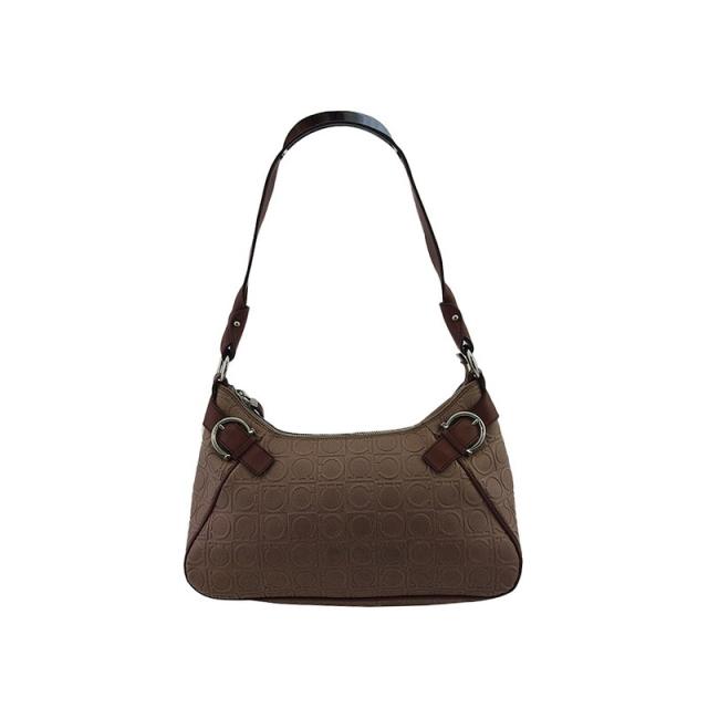 【BIGお買い物ラリー★30%OFFセール中】サルヴァトーレフェラガモ Salvatore Ferragamo ショルダーバッグガンチーニ ベージュ ブラウン シルバー レディース 中古