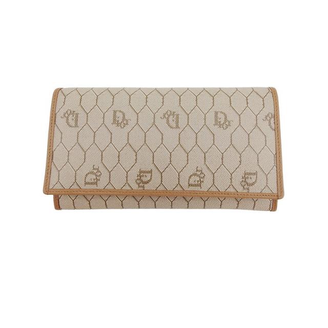 【X'masセール★30%OFF】ディオール Dior 長財布ハニカム ヴィンテージ オールドディオール ベージュ ブラウン ゴールド レディース 中古