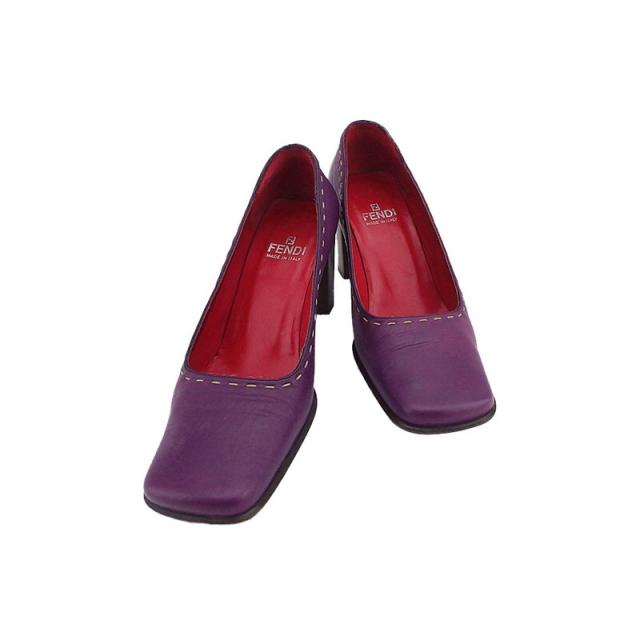 【BIGお買い物ラリー★30%OFFセール中】フェンディ FENDI パンプススクエアトゥ ♯36 ハイヒール パープル ブラウン レディース 中古