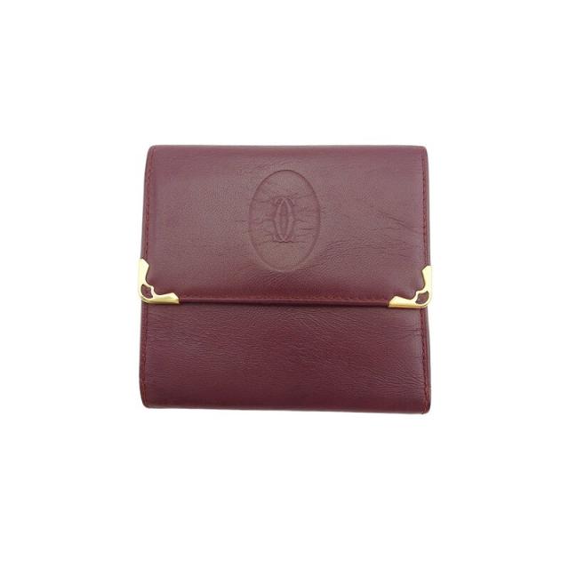 【BIGお買い物ラリー★30%OFFセール中】カルティエ CARTIER 二つ折り財布マストライン 角プレート ボルドー ゴールド レディース 中古