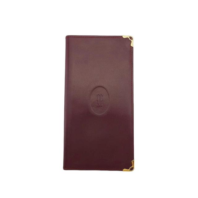 【X'masセール★30%OFF】カルティエ CARTIER 札入れマストライン 角プレート ボルドー ゴールド レディース 中古
