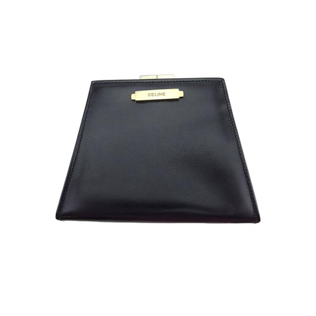 【BIGお買い物ラリー★30%OFFセール中】セリーヌ CELINE ケースロゴプレート がま口 ブラック ゴールド レディース 中古