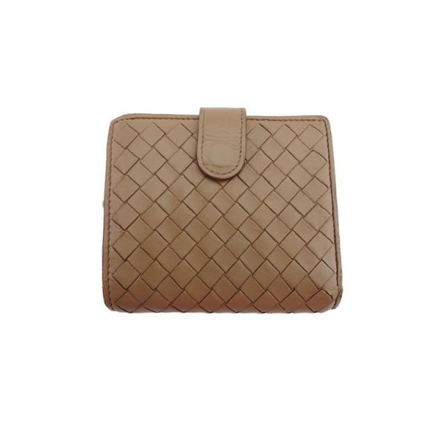 【BIGお買い物ラリー★30%OFFセール中】ボッテガヴェネタ BOTTEGAVENETA 二つ折り財布イントレチャート ブラウン ゴールド レディース 中古