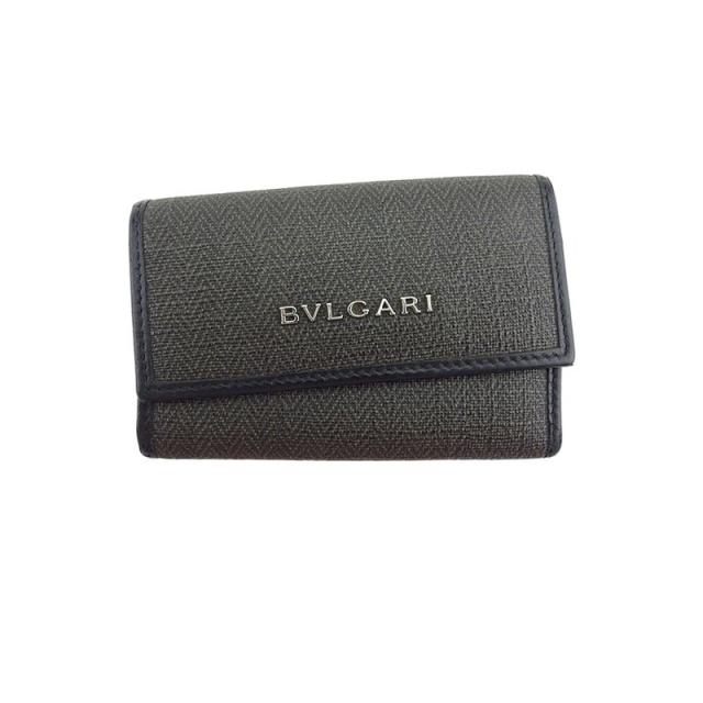 【X'masセール★30%OFF】ブルガリ BVLGARI キーケースヘリンボーン ウィークエンド グレー 灰色 ブラック シルバー系 レディース 中古