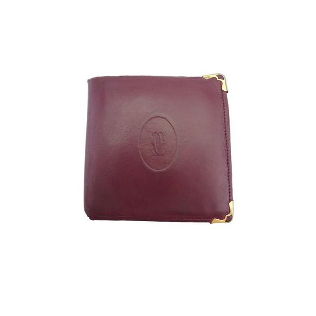 【BIGお買い物ラリー★30%OFFセール中】カルティエ CARTIER 二つ折り財布マストライン 角プレート ボルドー ゴールド レディース 中古