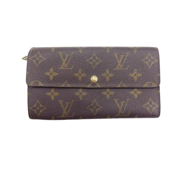 【X'masセール★30%OFF】ルイ・ヴィトン LOUIS VUITTON 長財布モノグラム ポシェットポルトモネクレディ ブラウン ベージュ ゴールド レディース 中古