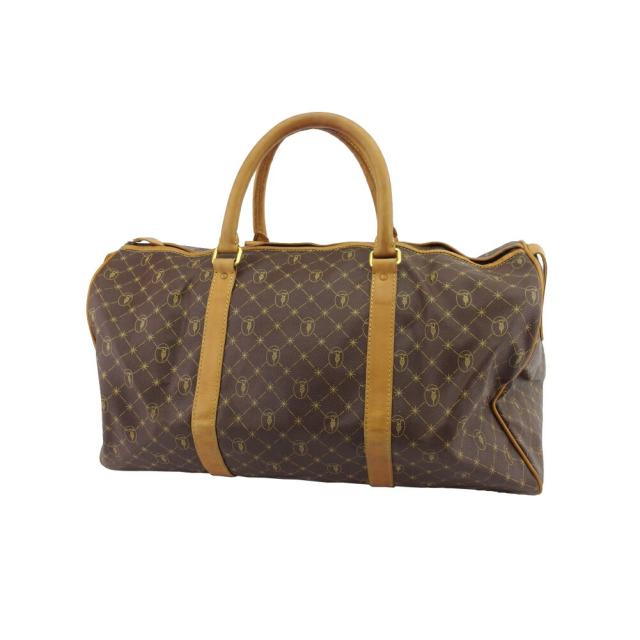 【BIGお買い物ラリー★30%OFFセール中】トラサルディ TRUSSARDI ボストンバッググレイハウンド柄 ブラウン ベージュ ゴールド レディース 中古