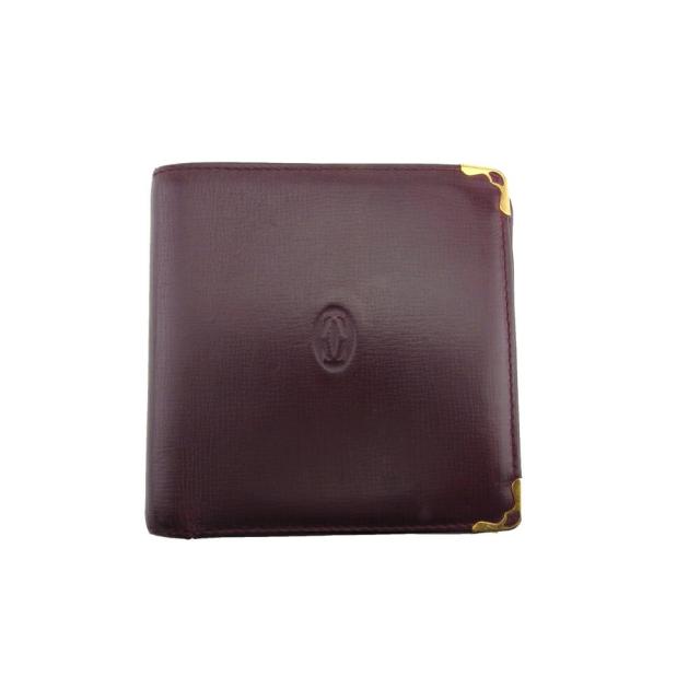 【BIGお買い物ラリー★30%OFFセール中】カルティエ CARTIER 二つ折り財布マストライン ボルドー ゴールド レディース 中古