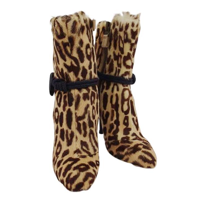 【BIGお買い物ラリー★30%OFFセール中】セルジオロッシ Sergio Rossi ブーツレオパード ヒョウ ♯37 ミドルブーツ ベージュ ブラウン ブラック レディース 中古