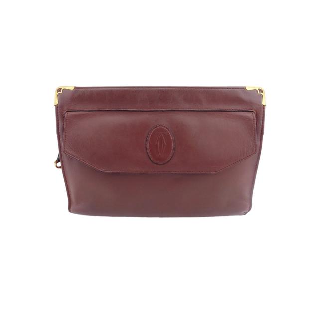 【X'masセール★30%OFF】カルティエ CARTIER クラッチバッグマストライン 角プレート ボルドー ゴールド レディース 中古