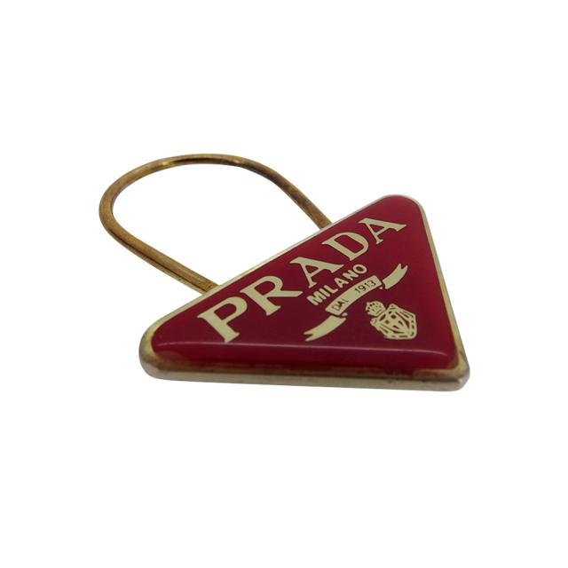 【BIGお買い物ラリー★30%OFFセール中】プラダ PRADA キーリングトライアングルロゴ レッド ゴールド シルバー レディース 中古