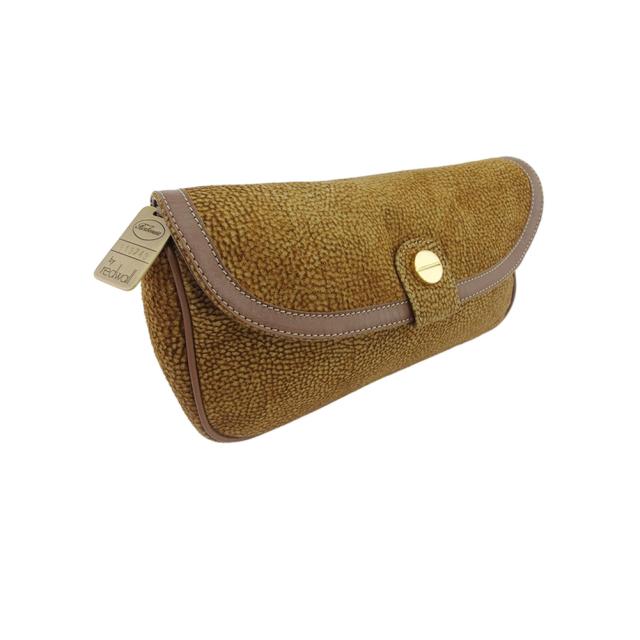 【X'masセール★30%OFF】ボルボネーゼ BORBONESE クラッチバッグうずら柄 redwallタグ付き ブラウン ベージュ ゴールド レディース 中古