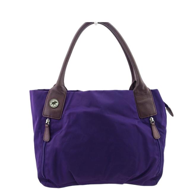 【BIGお買い物ラリー★30%OFFセール中】ハンティングワールド HUNTING WORLD トートバッグロゴボタン 異素材コンビ パープル ブラウン シルバー レディース 中古