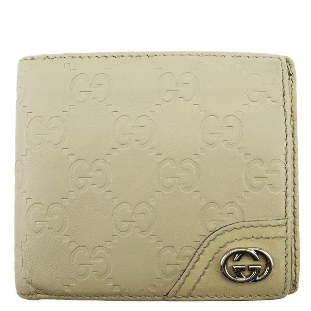 【BIGお買い物ラリー★30%OFFセール中】グッチ GUCCI 二つ折り財布グッチシマ インターロッキングG ダブルG ベージュ シルバー レディース 中古
